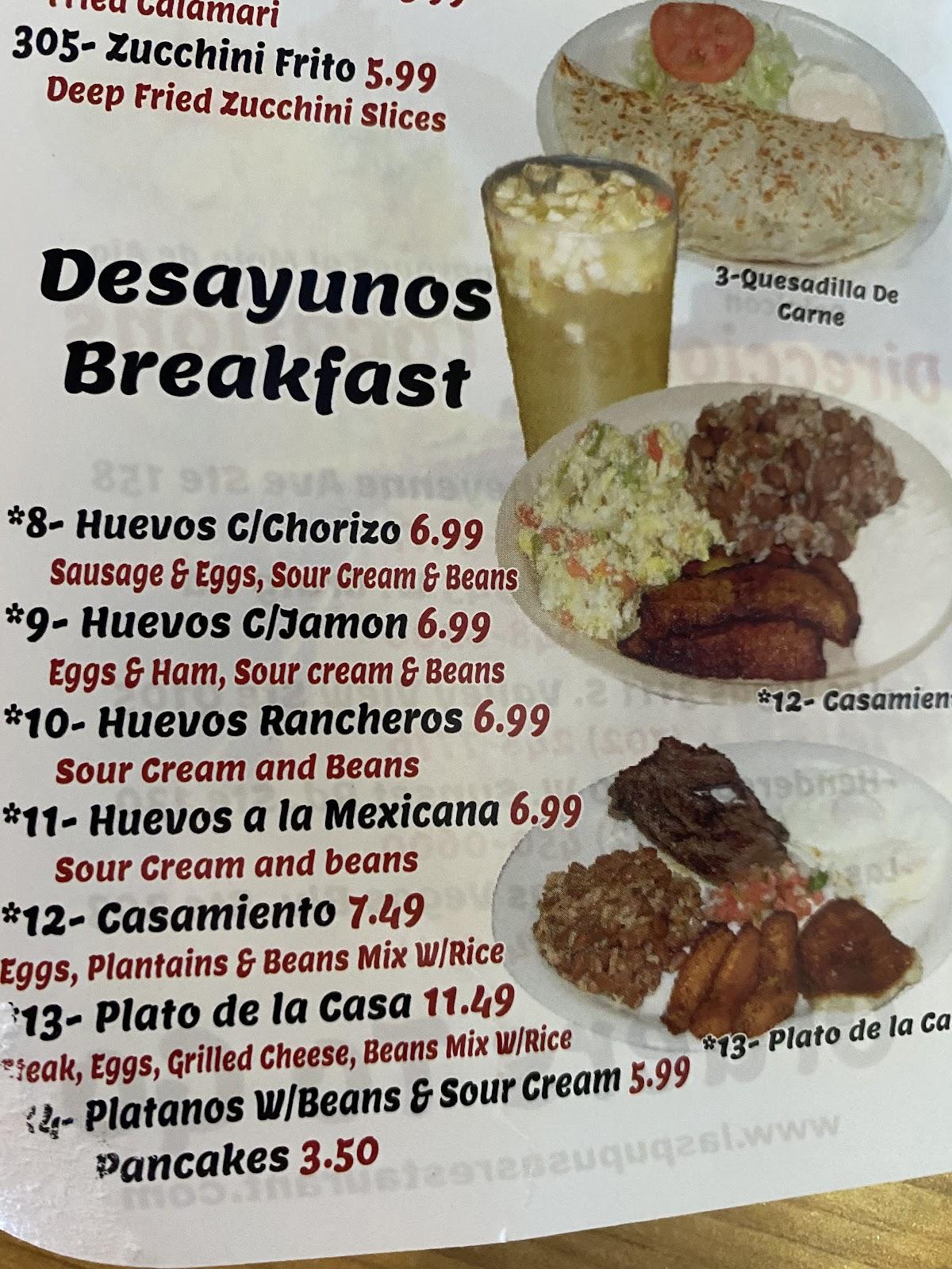 Menu at Las Pupusas restaurant, North Las Vegas, 945 W Craig Rd