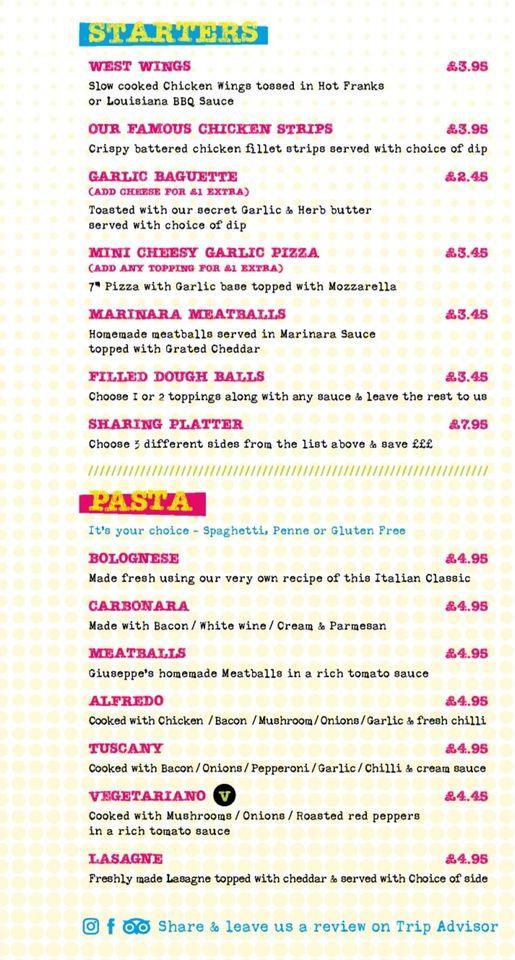 Menu at Little O's Andersonstown Road pizzeria, Belfast