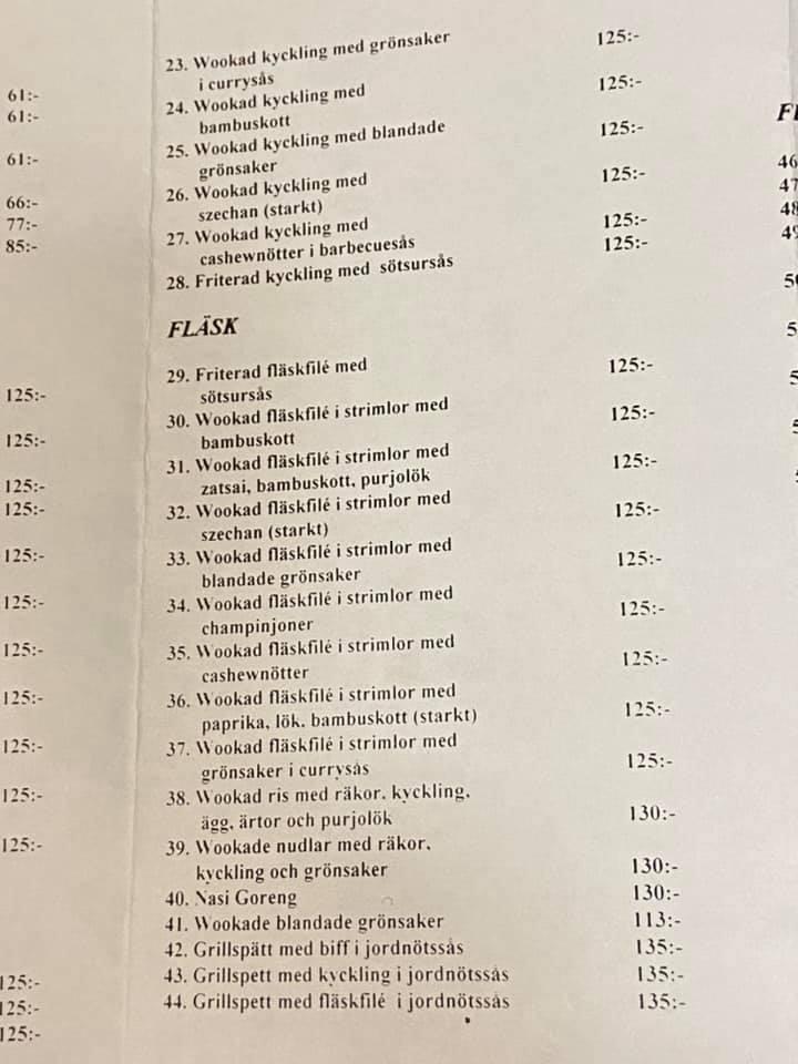 Menu at Mandarin Garden restaurant, Alvesta
