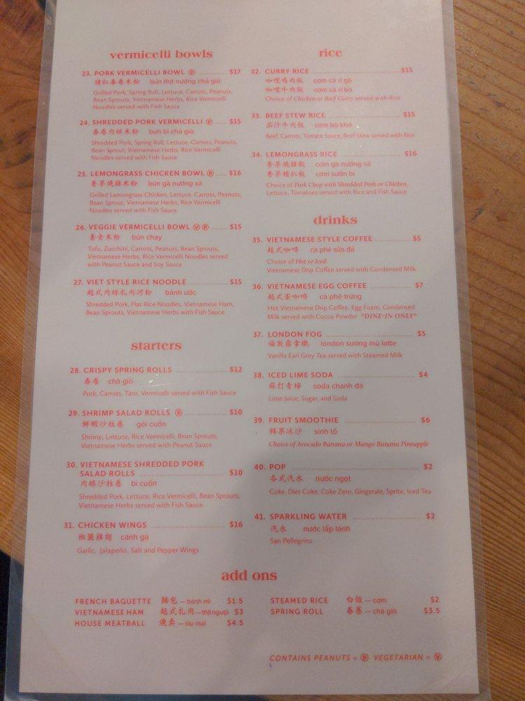 Menu at Merci Beaucoup Cafe, Vancouver