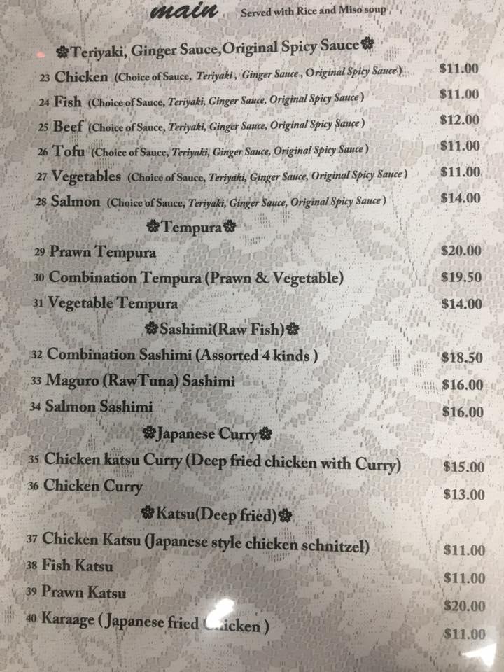 Menu at MISAKI Japanese Restaurant, Padbury