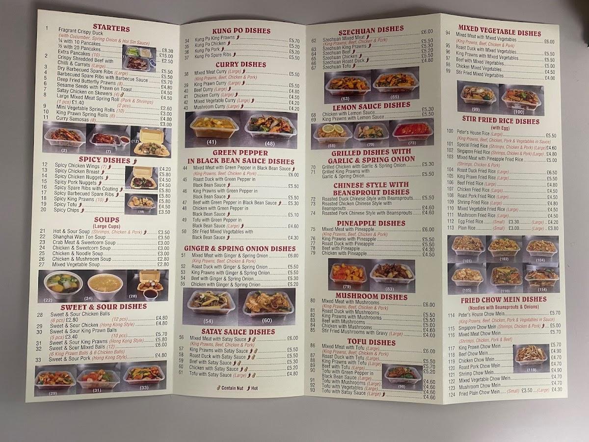 Menu at Peter's fast food, London, 43 Gorringe Park Ave