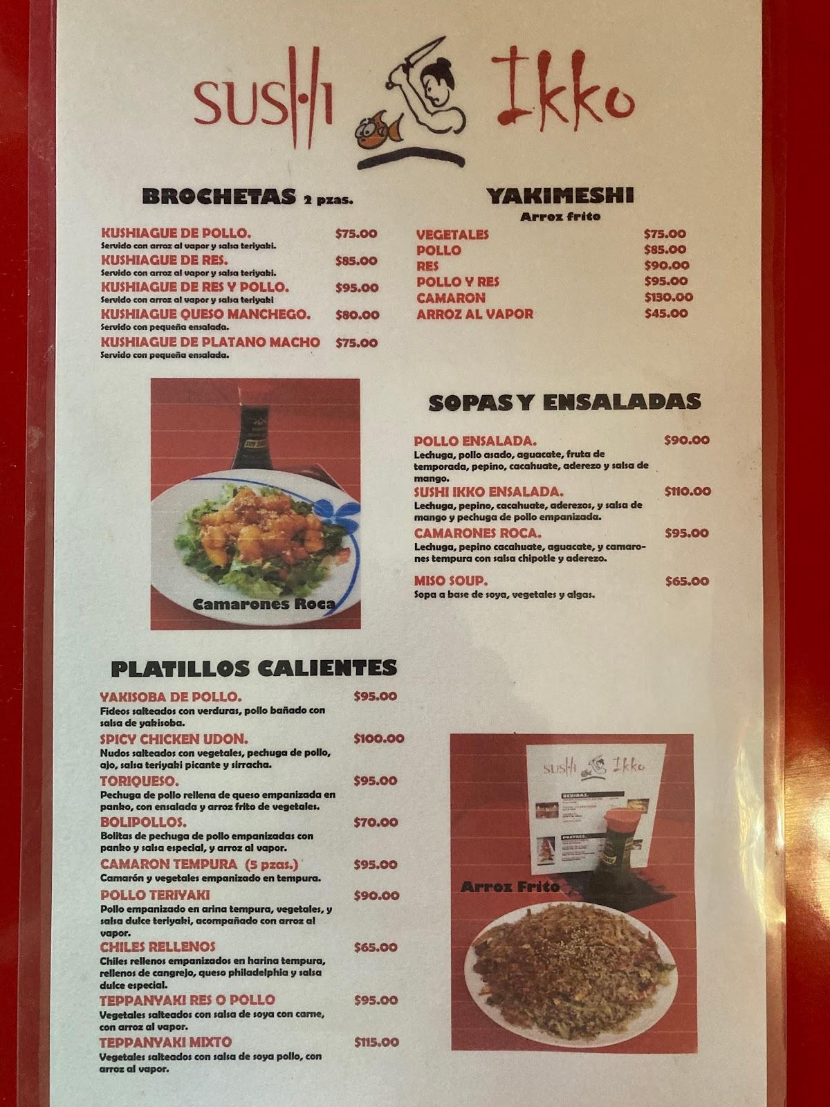 Menu at Sushi Ikko restaurant, Mexico