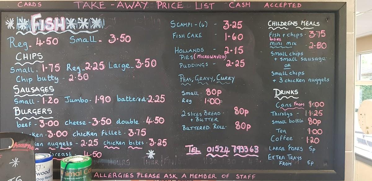 Menu at Thorpeys. fast food, Garstang