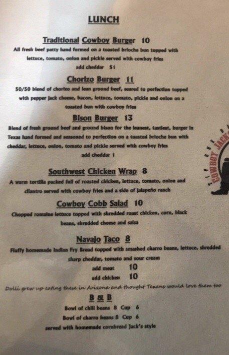 Menu at Cowboy Jack's Saloon pub & bar, Nacogdoches, 422 E Main St