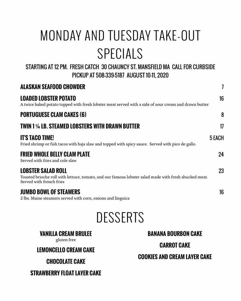 Menu at Fresh Catch restaurant, Mansfield