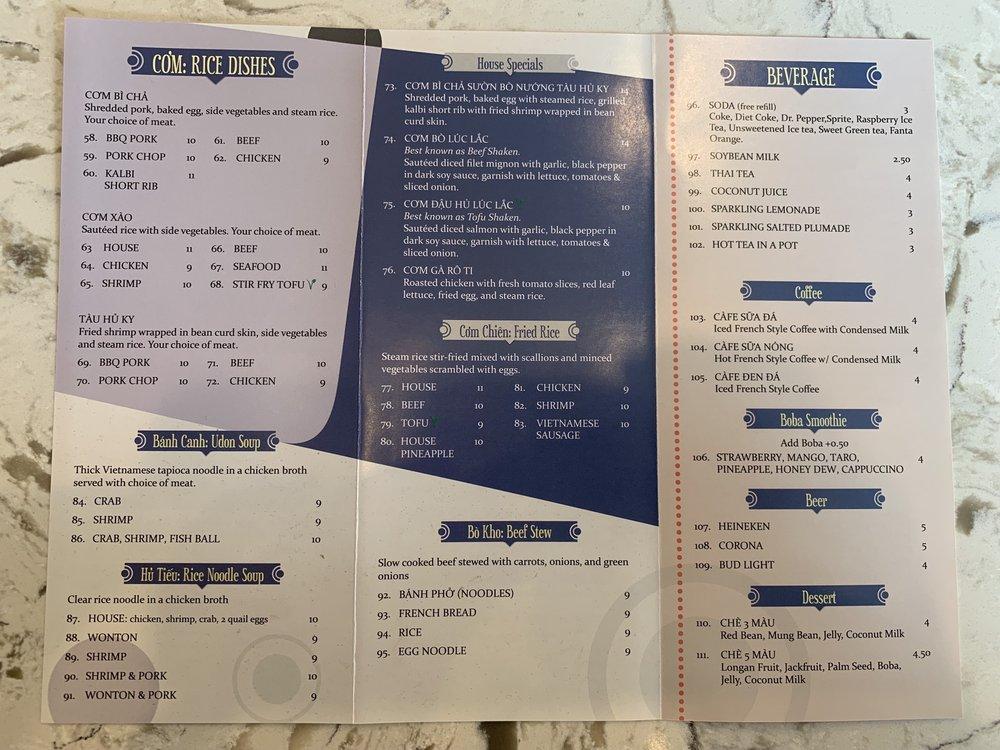 Menu at Pho 77 Rialto restaurant, Rialto