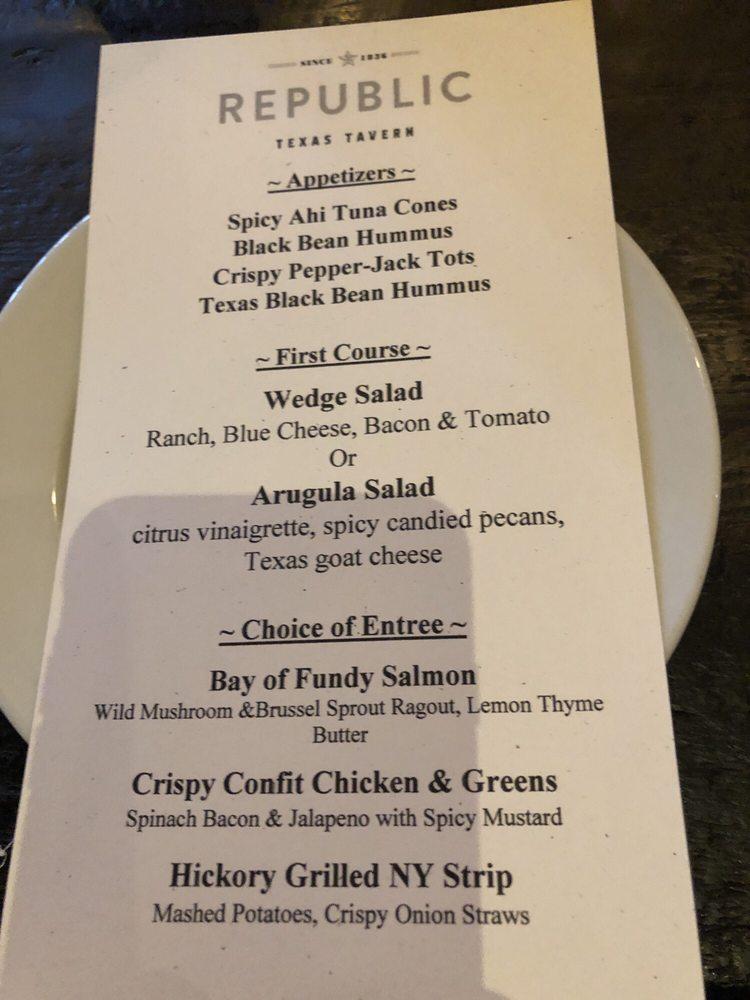 Menu at Republic Texas Tavern, Dallas, Inwood Rd Ste 170