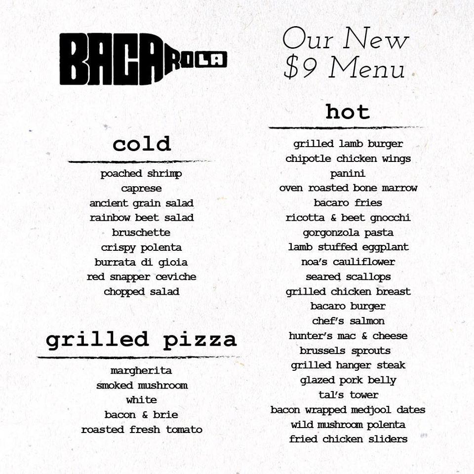 Menu at Bacari W. Adams pub & bar, Los Angeles