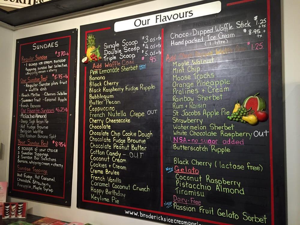 Menu at Broderick’s, Port Stanley