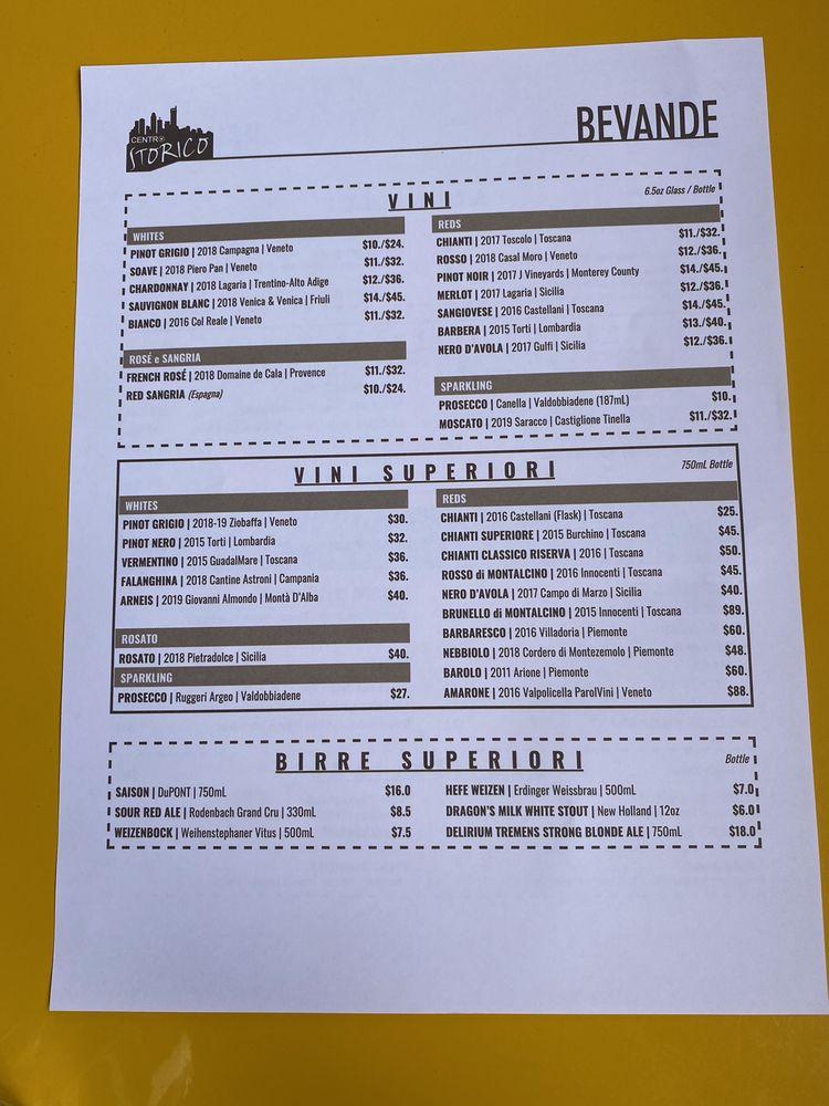 Menu at CENTRO Storico Spaghetteria restaurant, Tustin