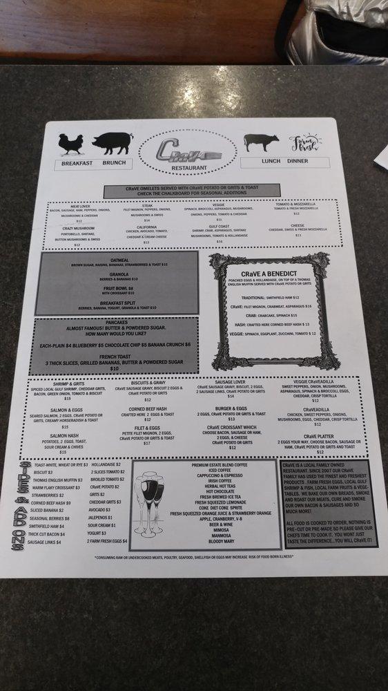 Menu at CRaVE Restaurant, Fort Myers
