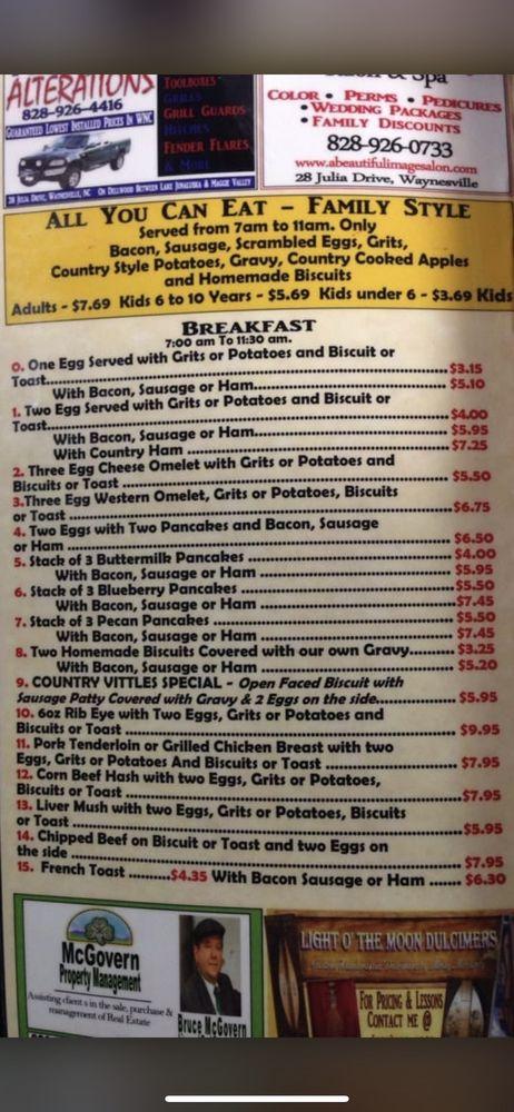 Menu at Country Vittles Family Style Restaurant, Maggie Valley