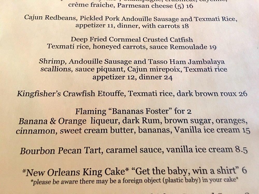 Menu at Kingfisher Bar & Grill, Tucson