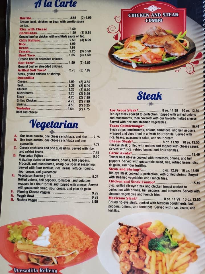 Menu at Los Arcos restaurant, Albertville, US-431