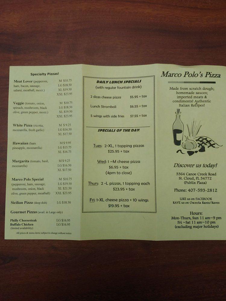 Menu at Marco Polo's Pizza pizzeria, Saint Cloud