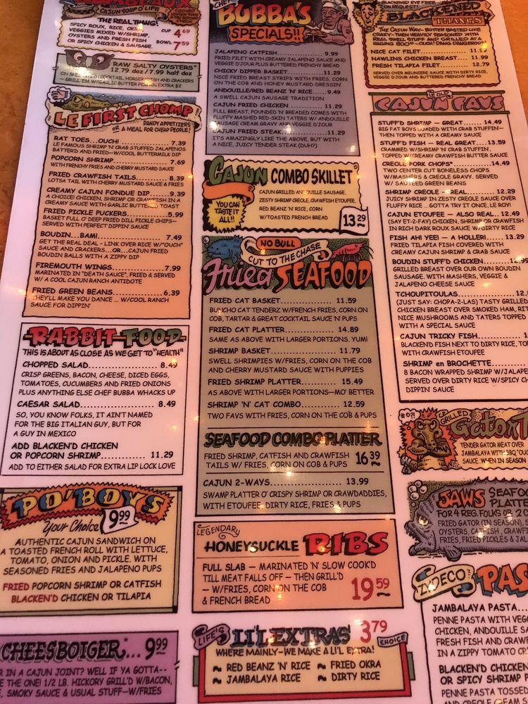 Menu at Razzoo's Cajun Cafe, Round Rock