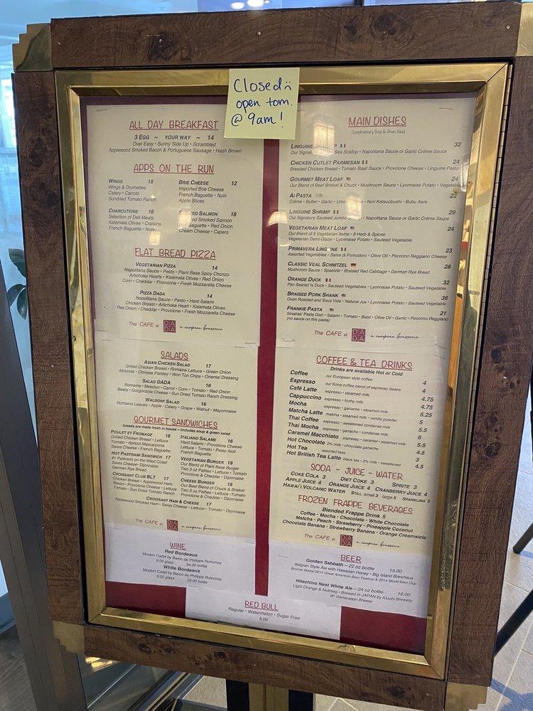 Menu at The Café at DaDa cafe, Honolulu