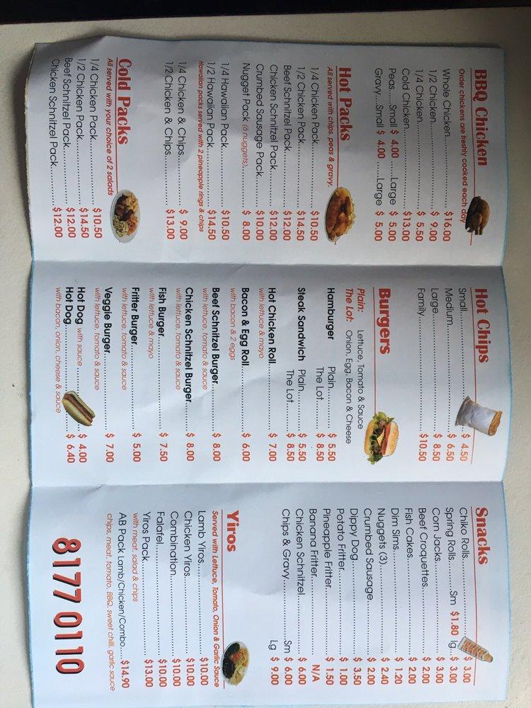 Menu at Winston Take-Away restaurant, Daw Park