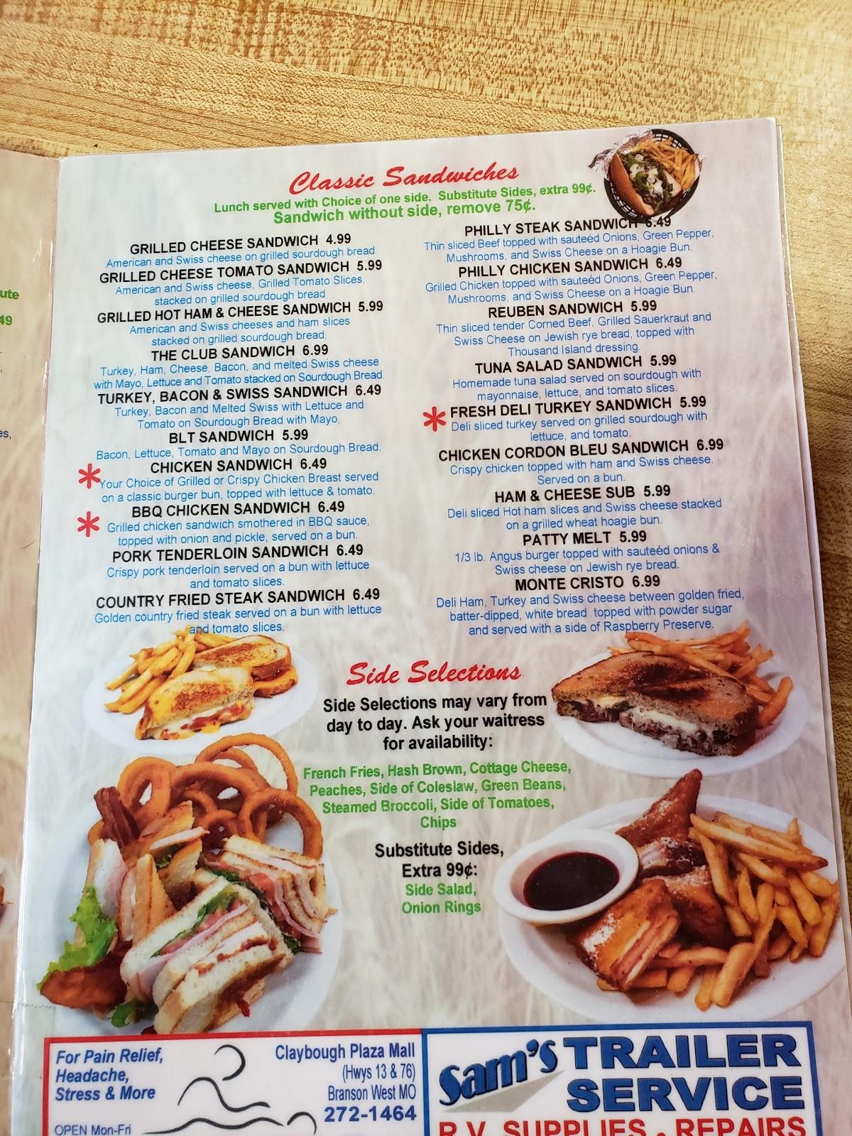 Menu at Donnie's Diner cafe, Branson West