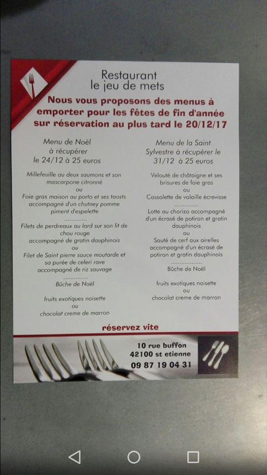 Menu at Le Jeu De Mets - Saint-Étienne restaurant, Saint-Étienne