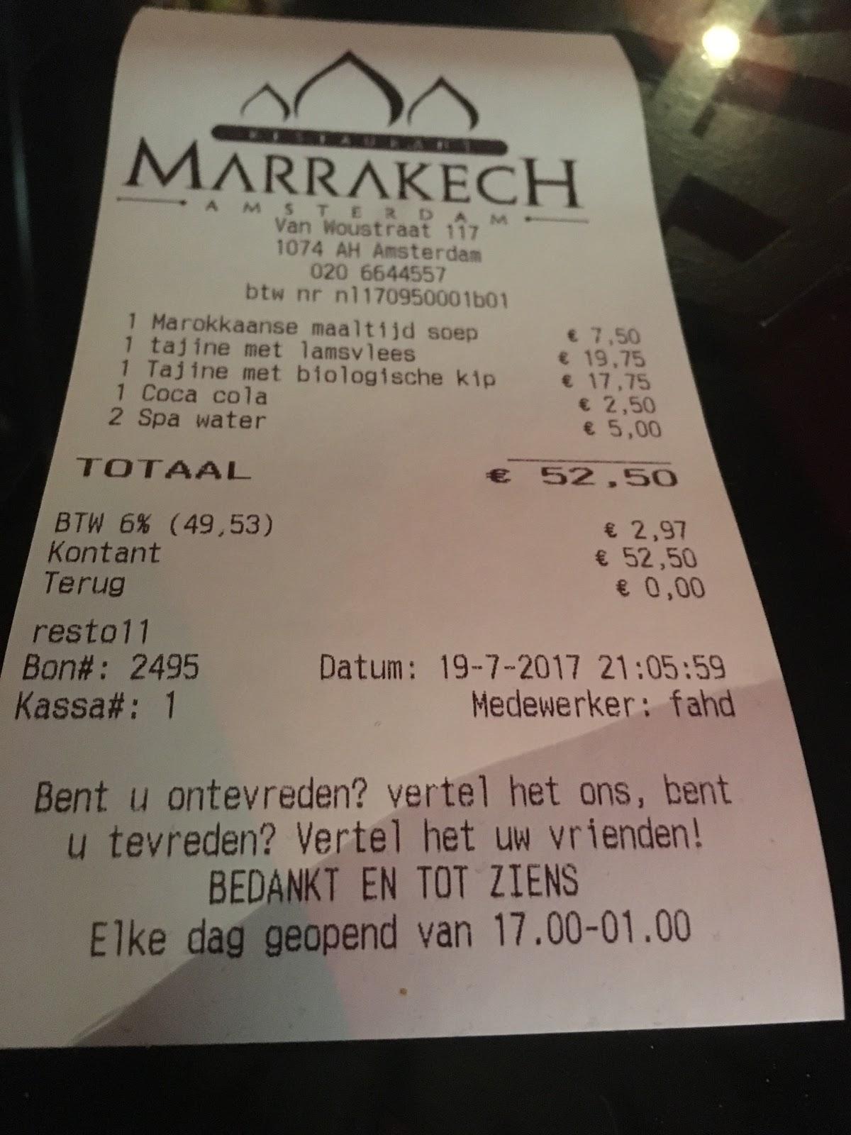 Menu at Restaurant Marrakech, Amsterdam, Van Woustraat 119