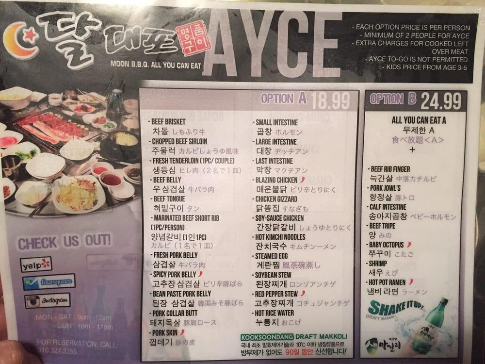 Menu at moon bbq, Gardena