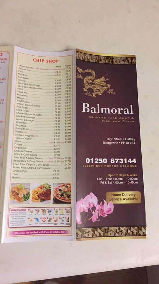 Menu at Balmoral Fish & Chip Bar, Blairgowrie