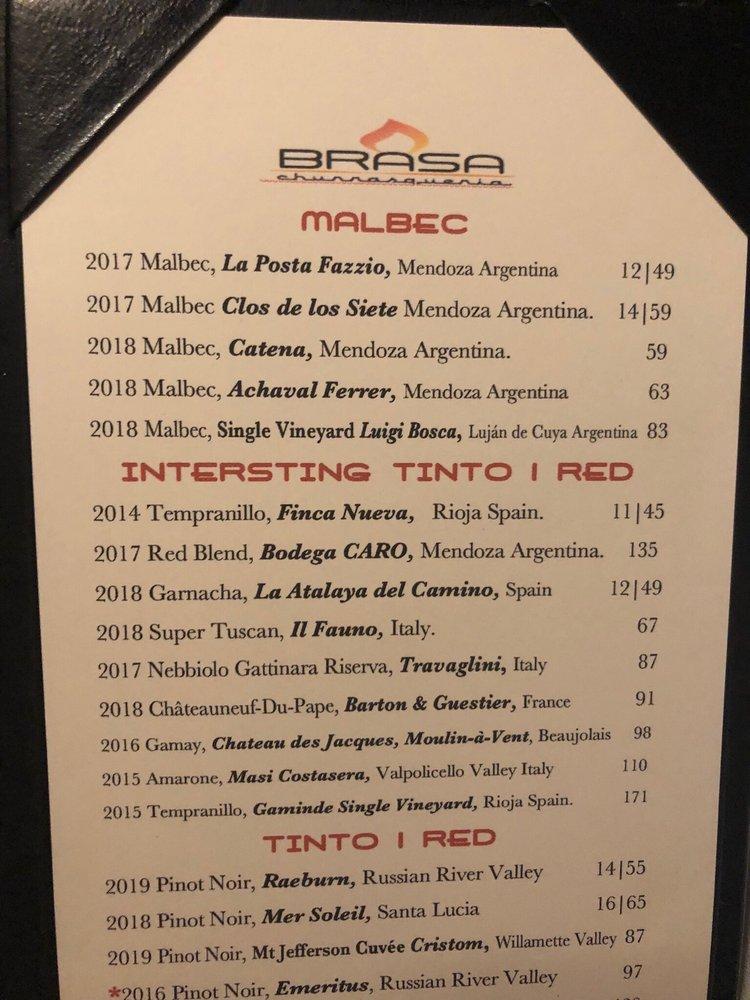 Menu at Brasa Churrasqueria steakhouse, Metairie