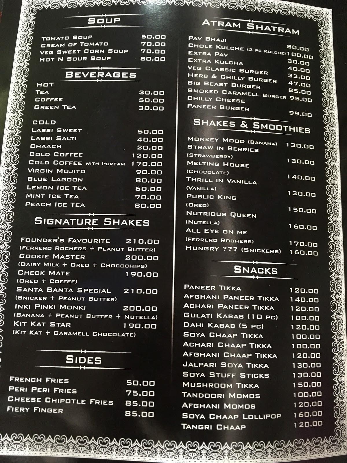Menu at Dhaba Santa Banta Da, Bareilly