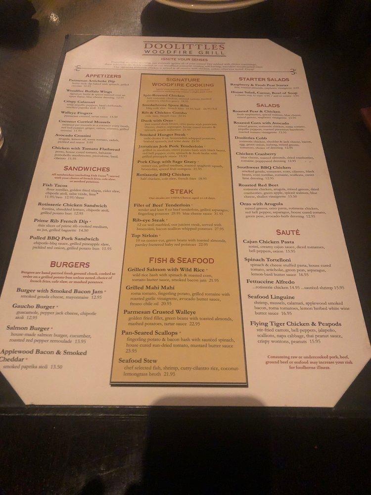 Menu at Doolittles Woodfire Grill pub & bar, Golden Valley, 550 ...