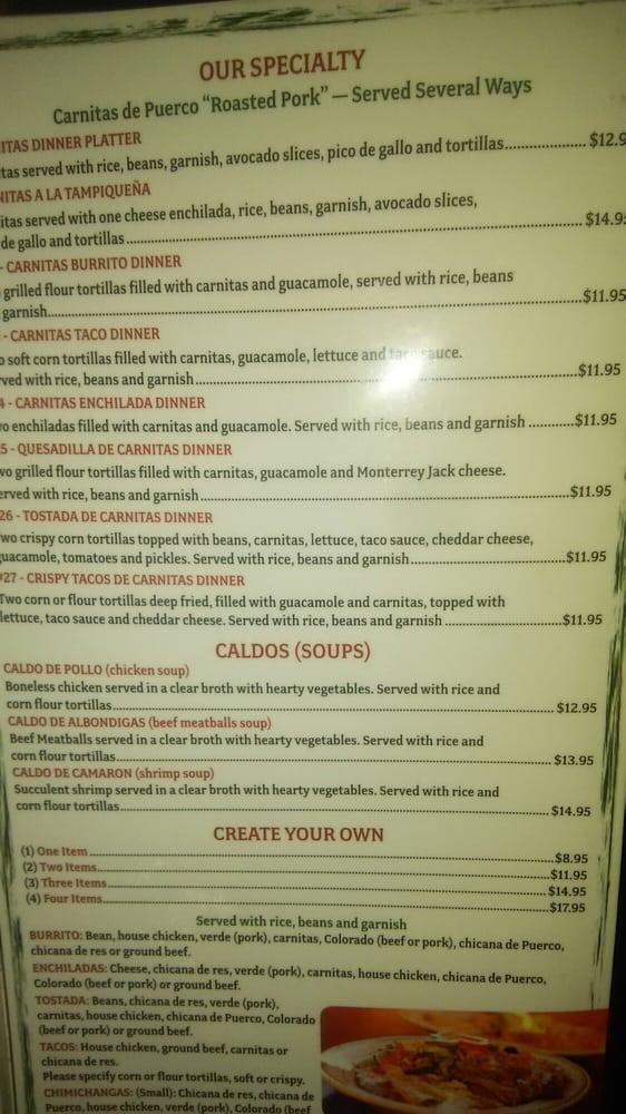 Menu at El Novillero Restaurant, Sacramento