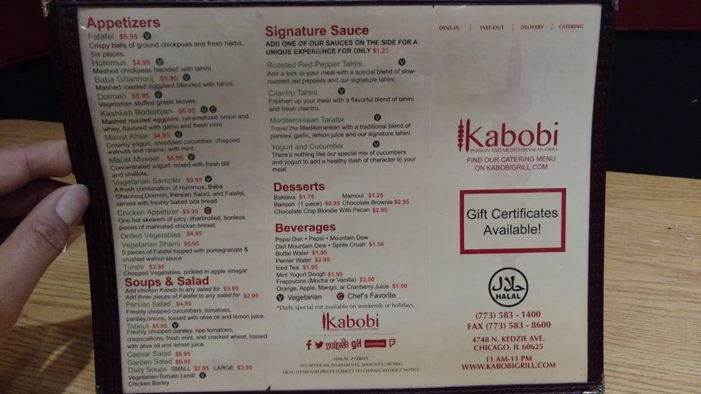 Menu at Kabobi - Persian and Mediterranean Grill restaurant, Chicago