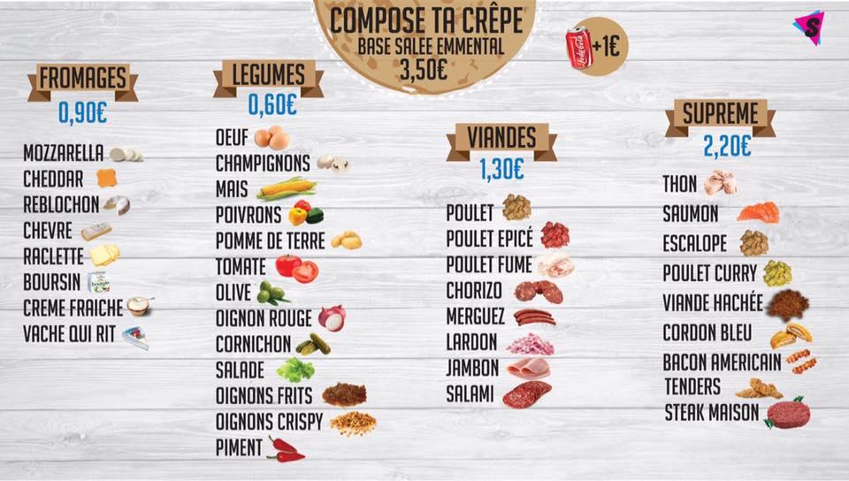 Menu at La pâte à crêpe restaurant, Juvisy-sur-Orge