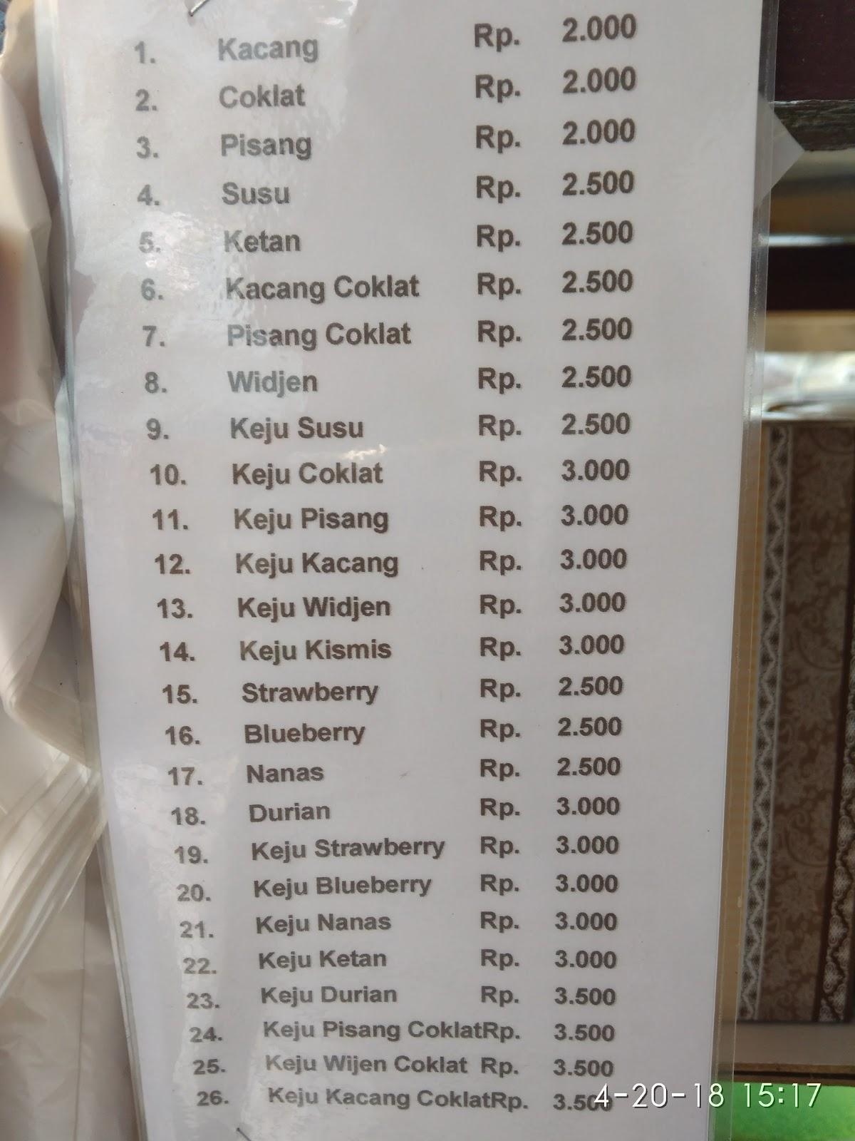 Menu at Martabak Mini Yulia cafe, Kutamandiri