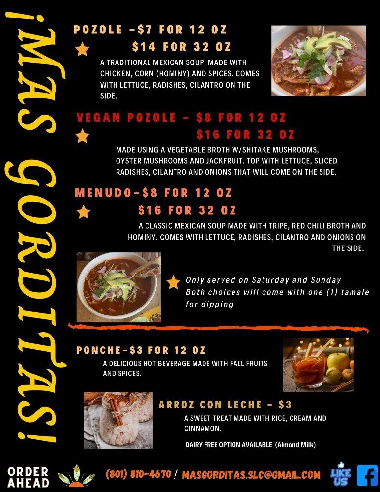 Menu at Mas Gorditas, Salt Lake City