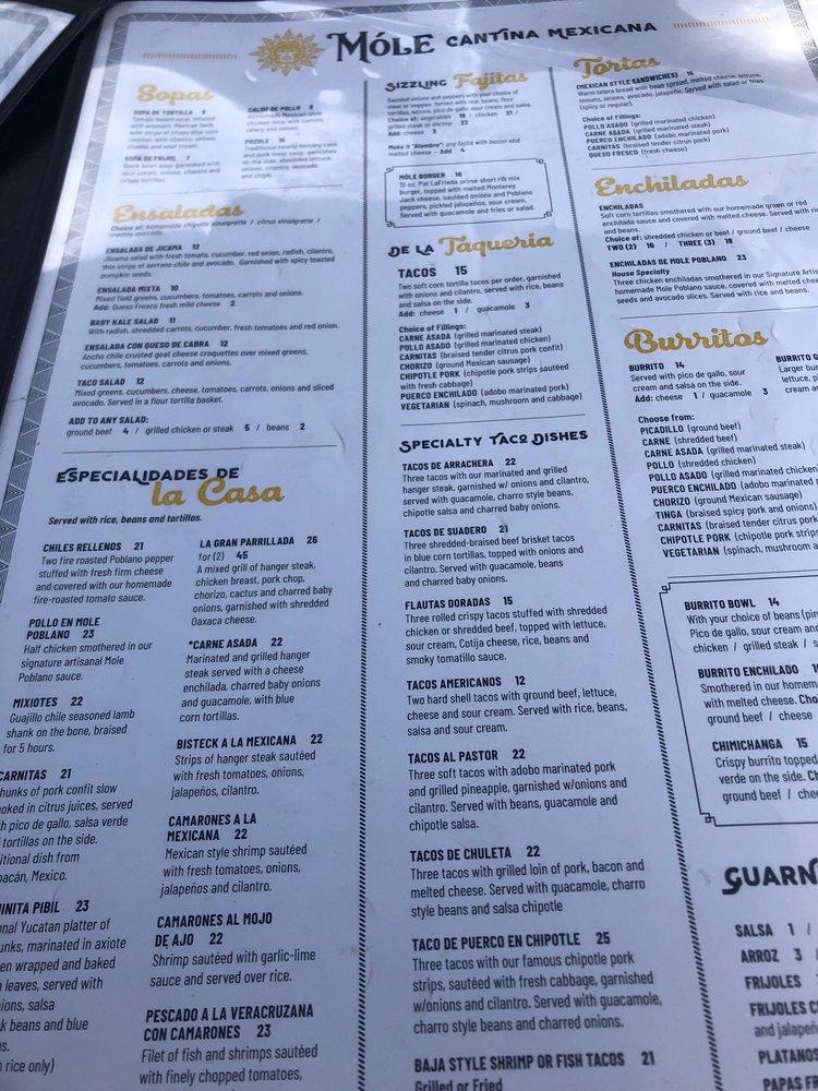 Menu at Mole Cantina Mexicana restaurant, Wellington, S State Rd 7 #150