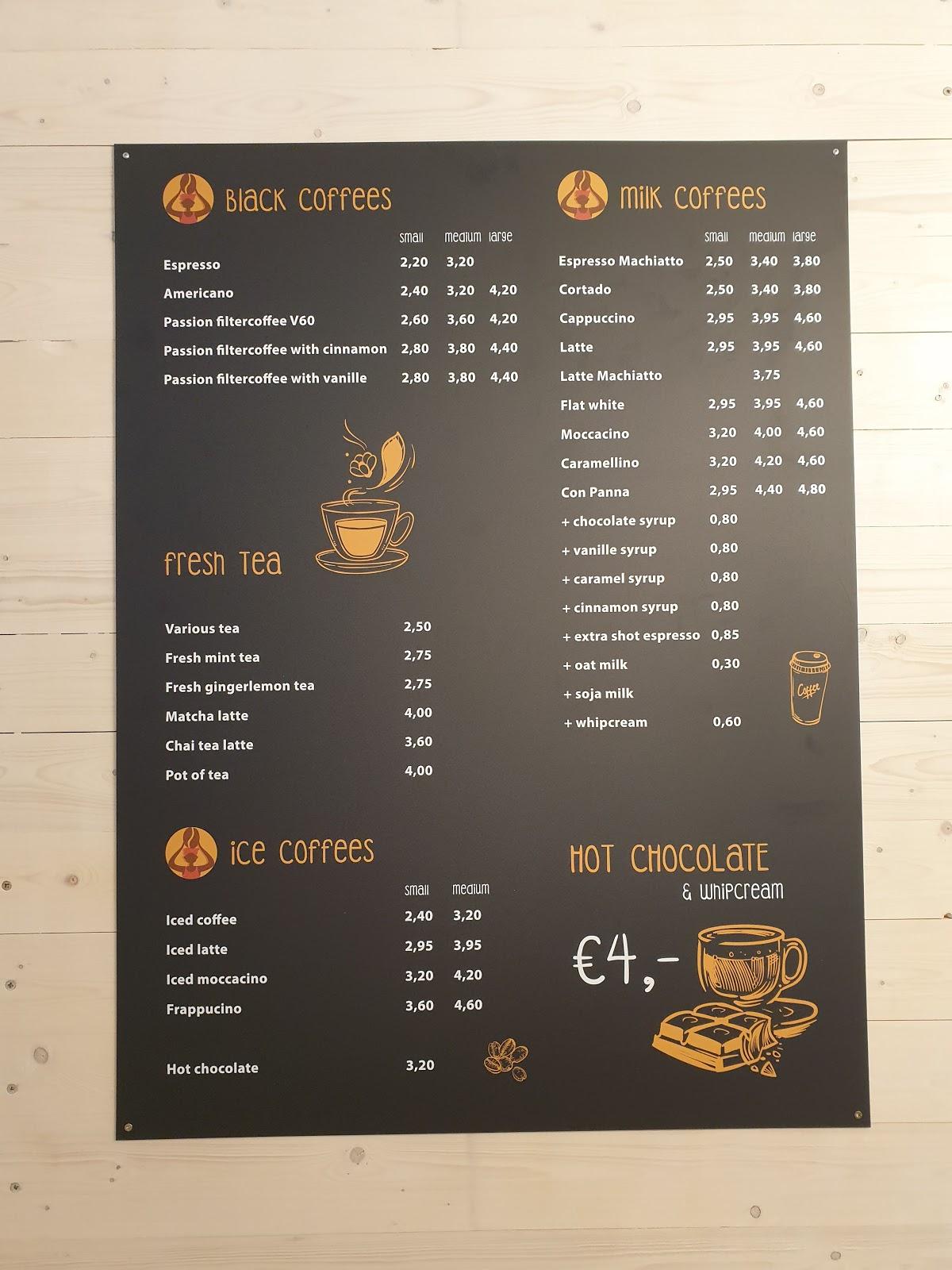 Menu at Passion Ethiopian Coffee, The Hague