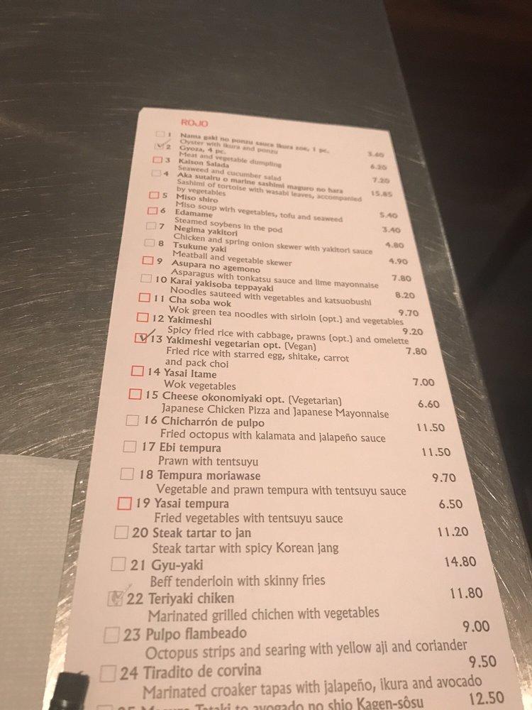 Carta de Restaurant Negro Rojo, Barcelona