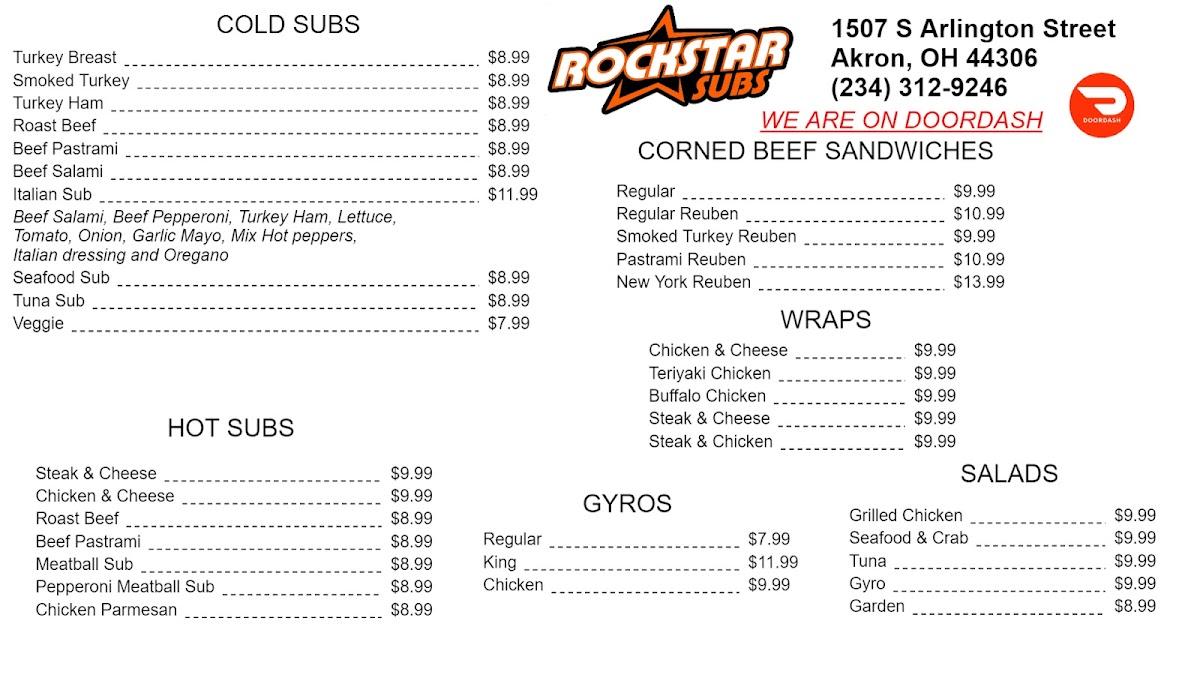 Menu at Rockstar Subs, Akron