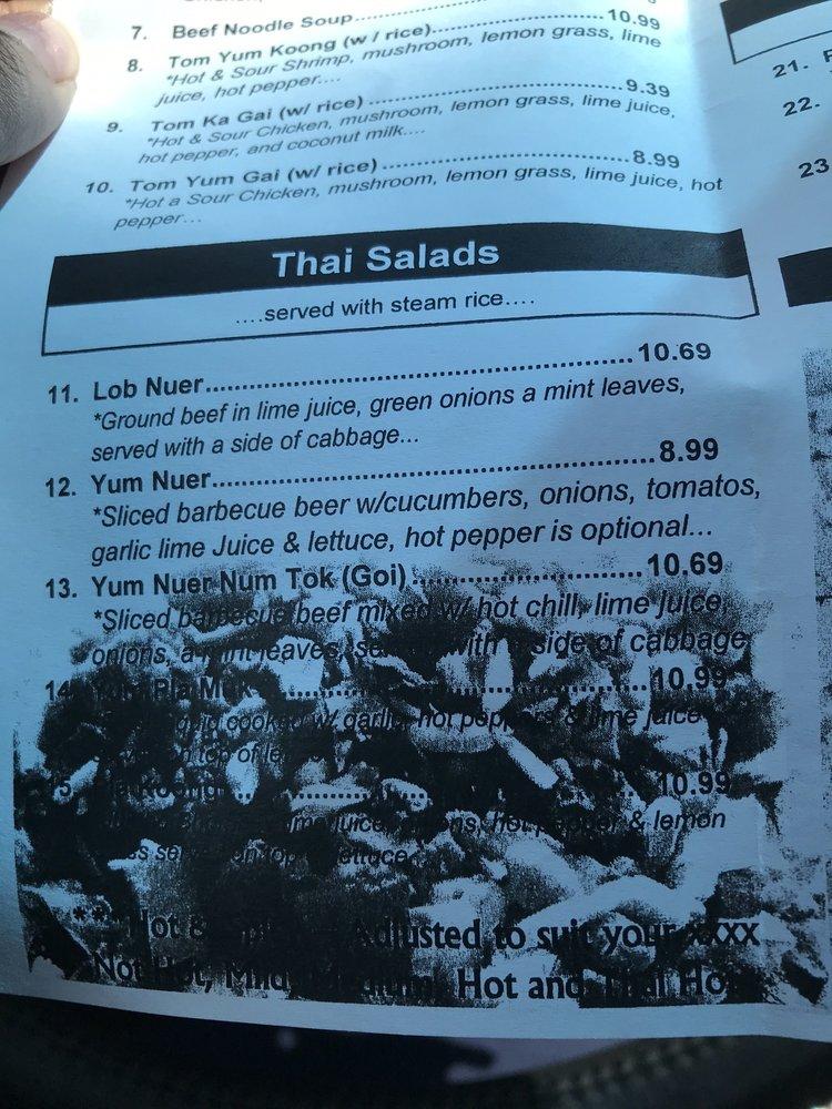Menu at Siam Express restaurant, Fayetteville