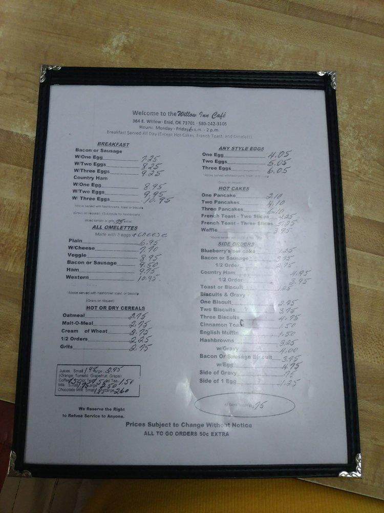 Menu at Willow Inn Cafe, Enid