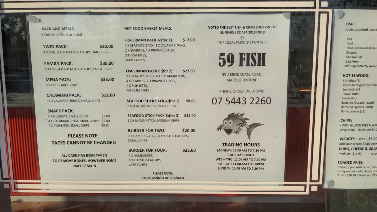 Menu at 59 Fish fast food, Maroochydore
