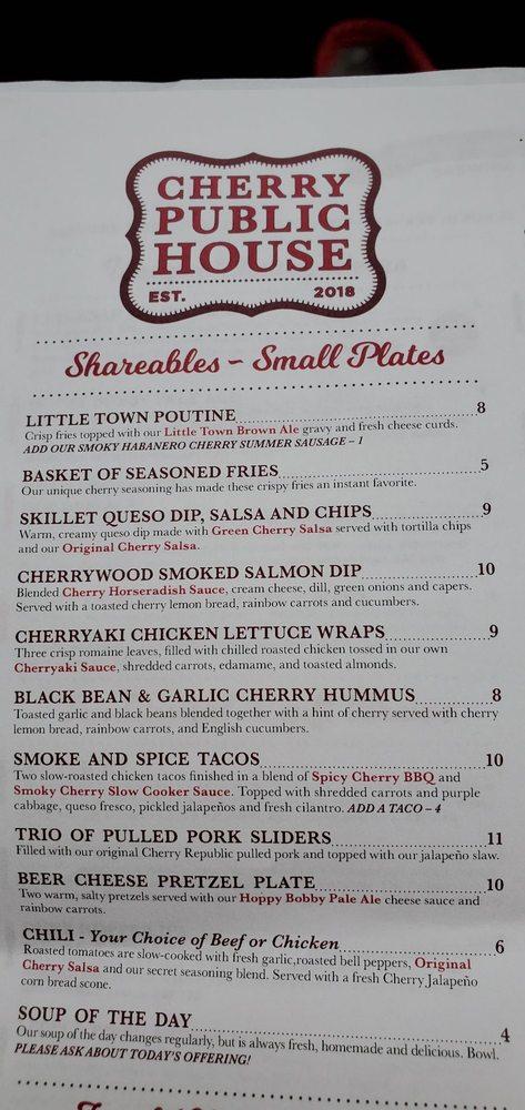 Menu at Cherry Public House Glen Arbor, Glen Arbor