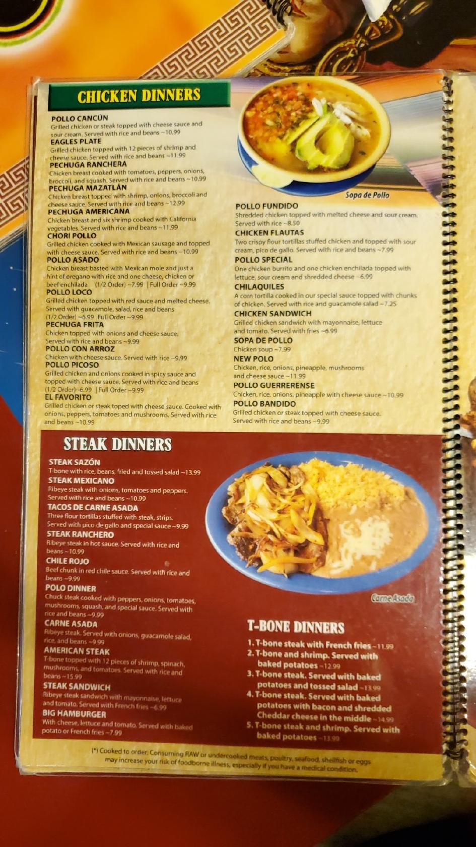 Menu at El Sazon restaurant, Cumberland