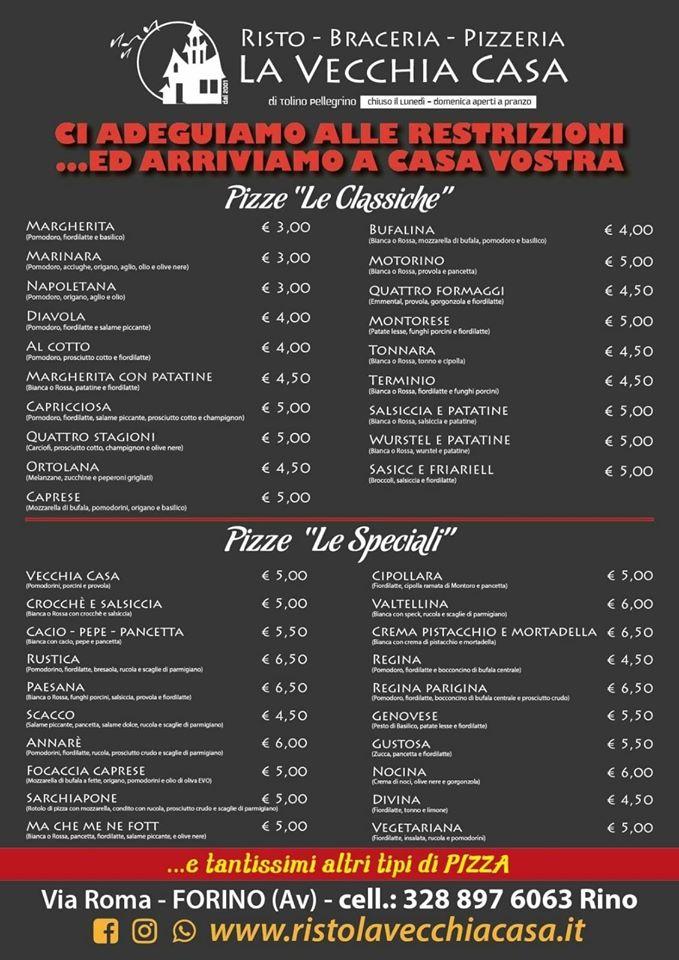 Menu at La Vecchia Casa pizzeria, Forino