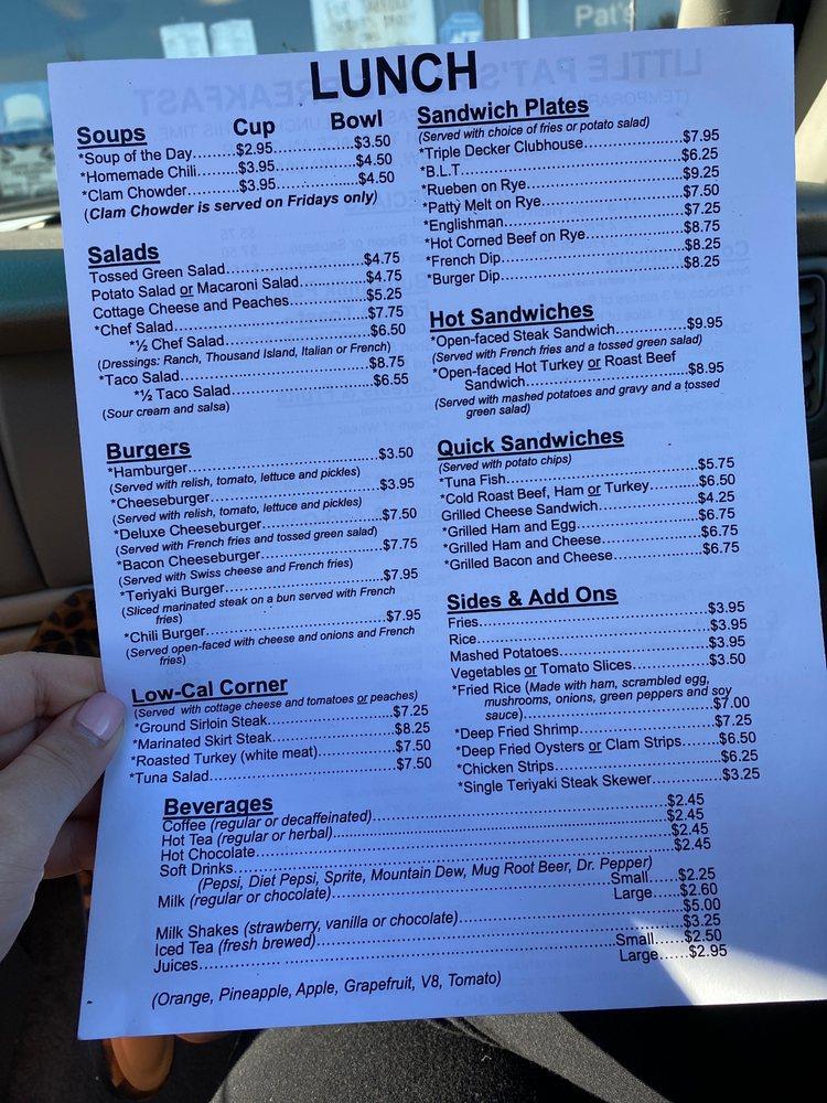Menu at Little Pat's Place restaurant, Burien