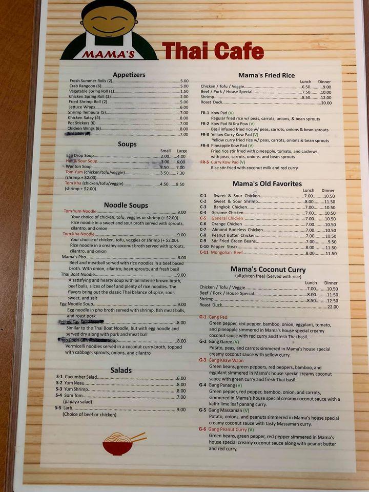 Menu at Mama's Thai Cafe, Grand Haven