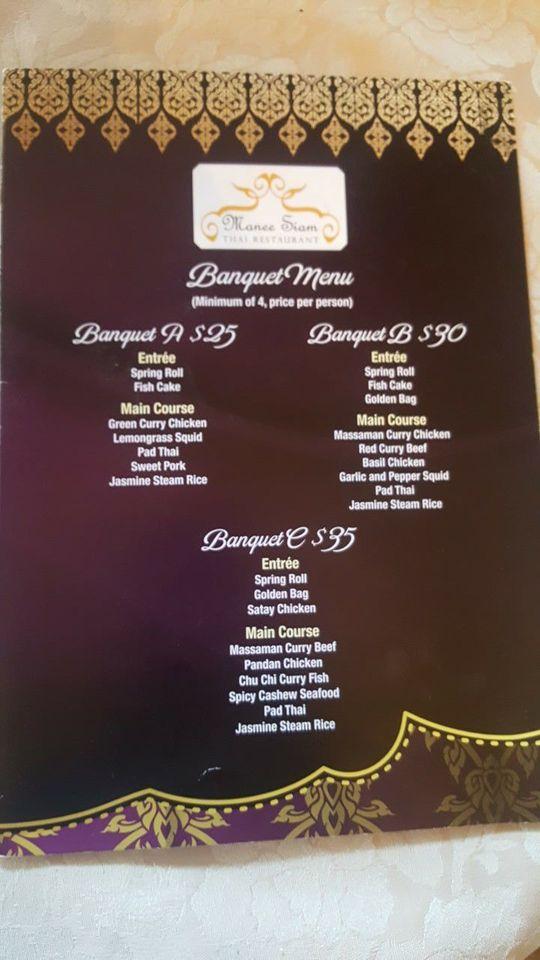 Menu at Manee Siam Thai Restaurant, Goodwood