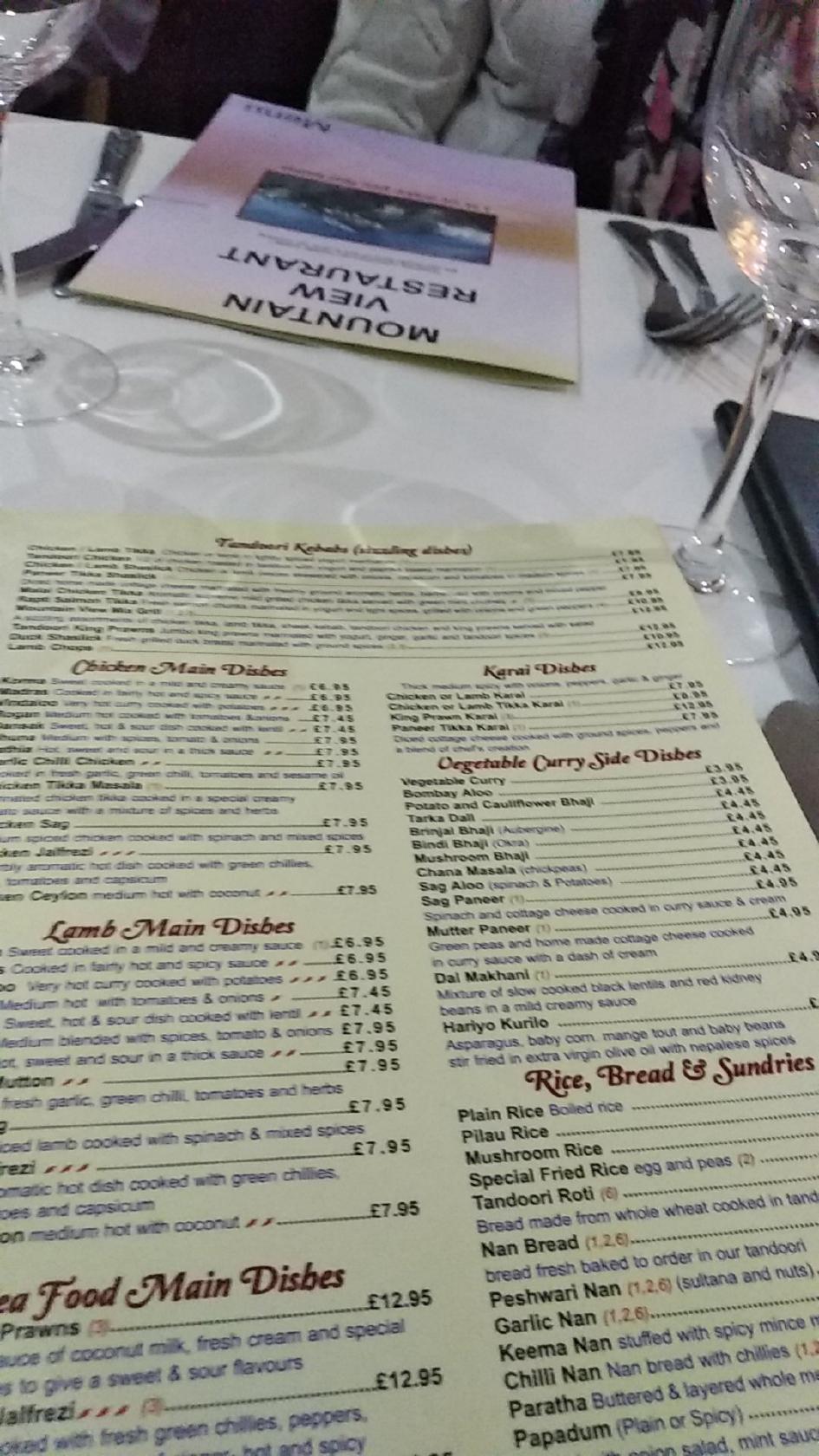 Menu at Mountain View Restaurant, Chislehurst, 4-6 High St